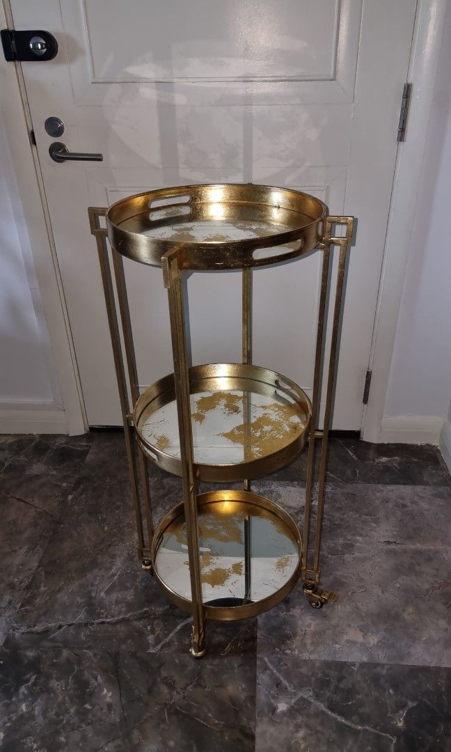 Gold stand with 3 trays, Furniture & Home Living, Furniture, Tables ...
