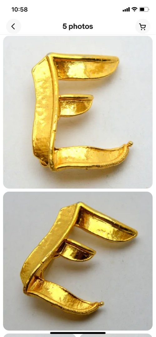 Gothic Font E Letter Gold Toned Brooch, Women's Fashion, Jewelry ...