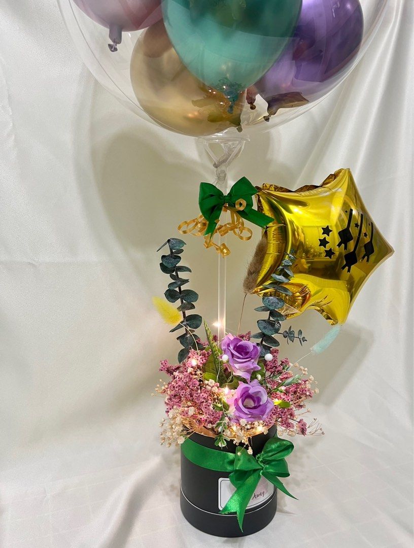 Hari Raya Dried & Artificial Flower Balloon Bouquet Birthday Gift Ideas ...
