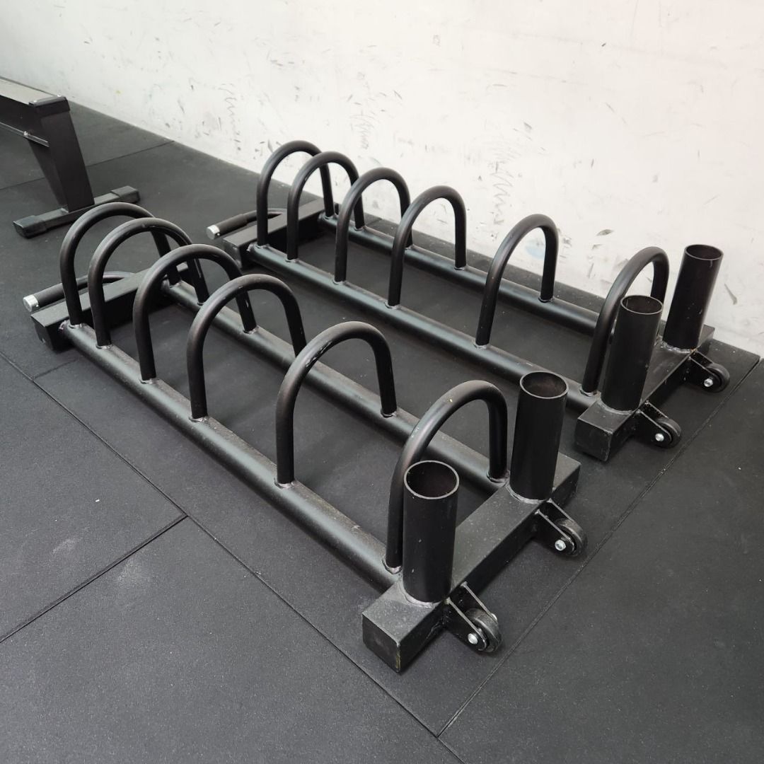 Horizontal Barbell and Weight Plates Holder with Wheels, Sports ...