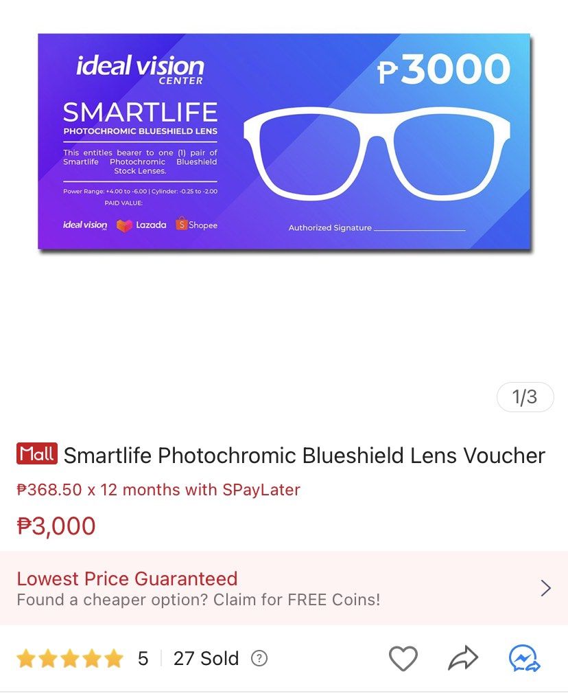 IDEAL VISION P3000 Worth Lens 3 in 1 Photochromic-UV Shield-Graded ...