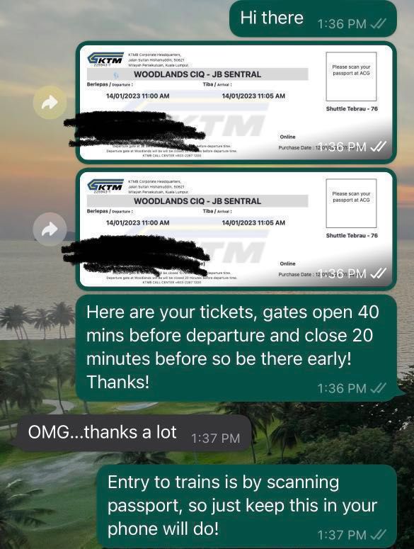 JB Train Ticket KTM Shuttle Tebrau Woodlands Snatching Service (100% ...