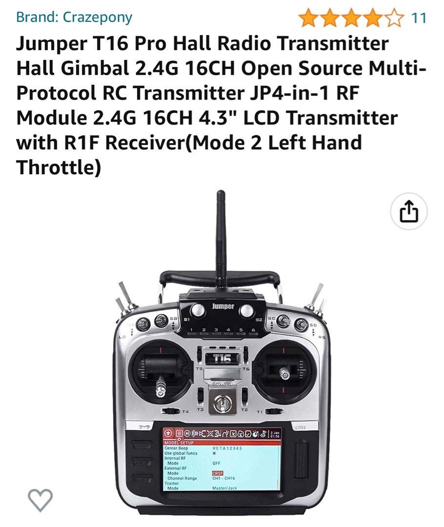 Jumper T16 Pro Hall Radio Transmitter Hall Gimbal 2.4G 16CH Open Source ...