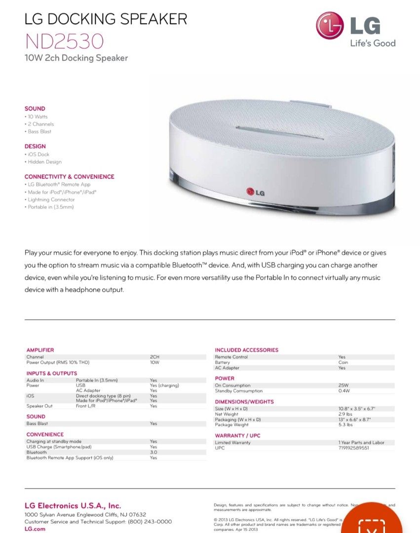 LG Docking Bluetooth Speaker ND2530, Audio, Soundbars, Speakers ...