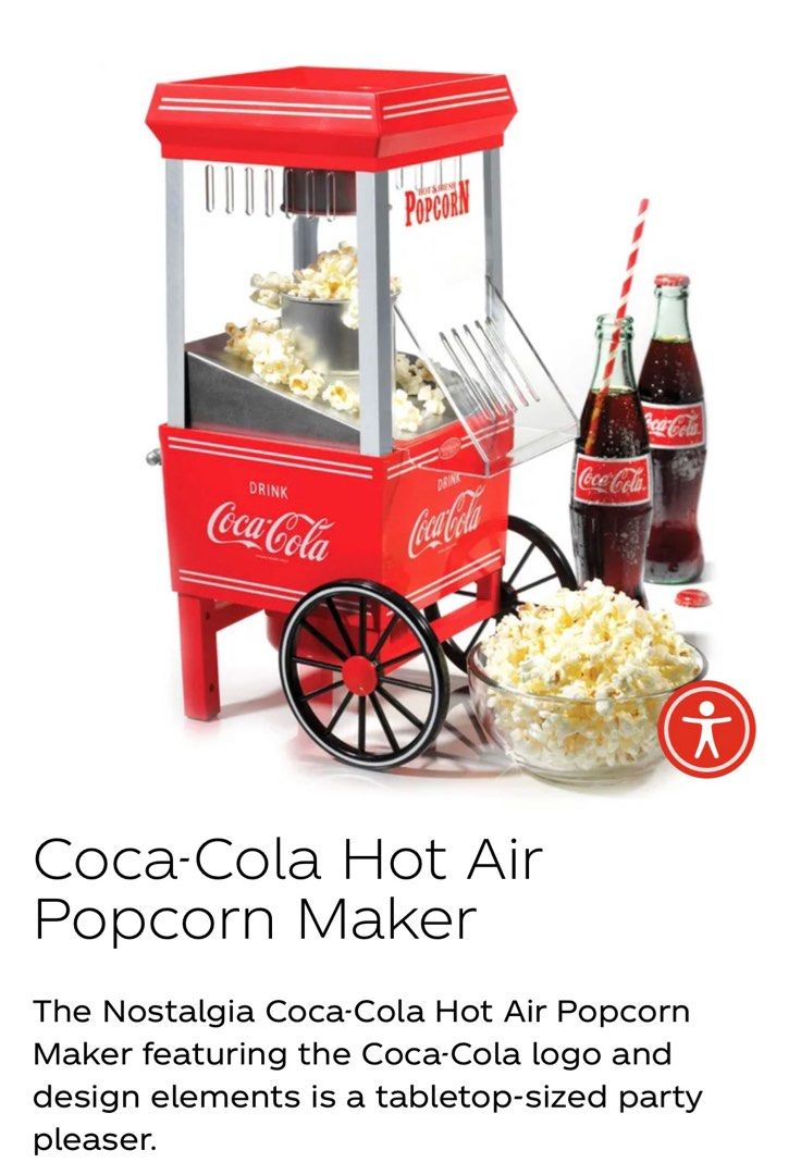 BNIB- Limited Edition Coca Cola Hot Air Popcorn Maker, Food & Drinks ...