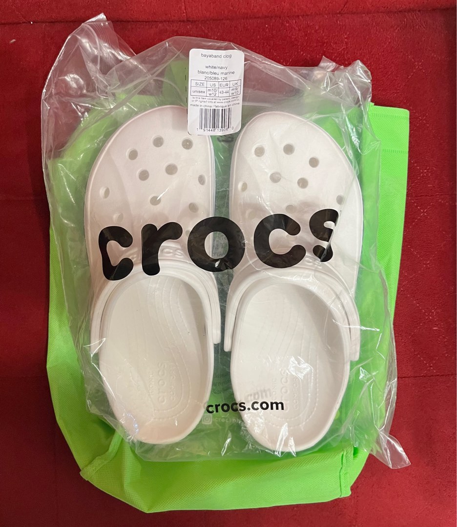 ORIGINAL white/navy blanc bayaband crocs, Women's Fashion, Footwear ...