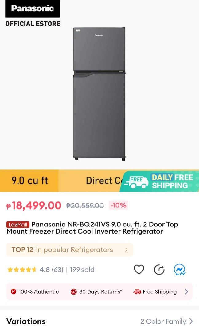 Panasonic Inverter Refrigerator 8.6 Two Door, TV & Home Appliances ...