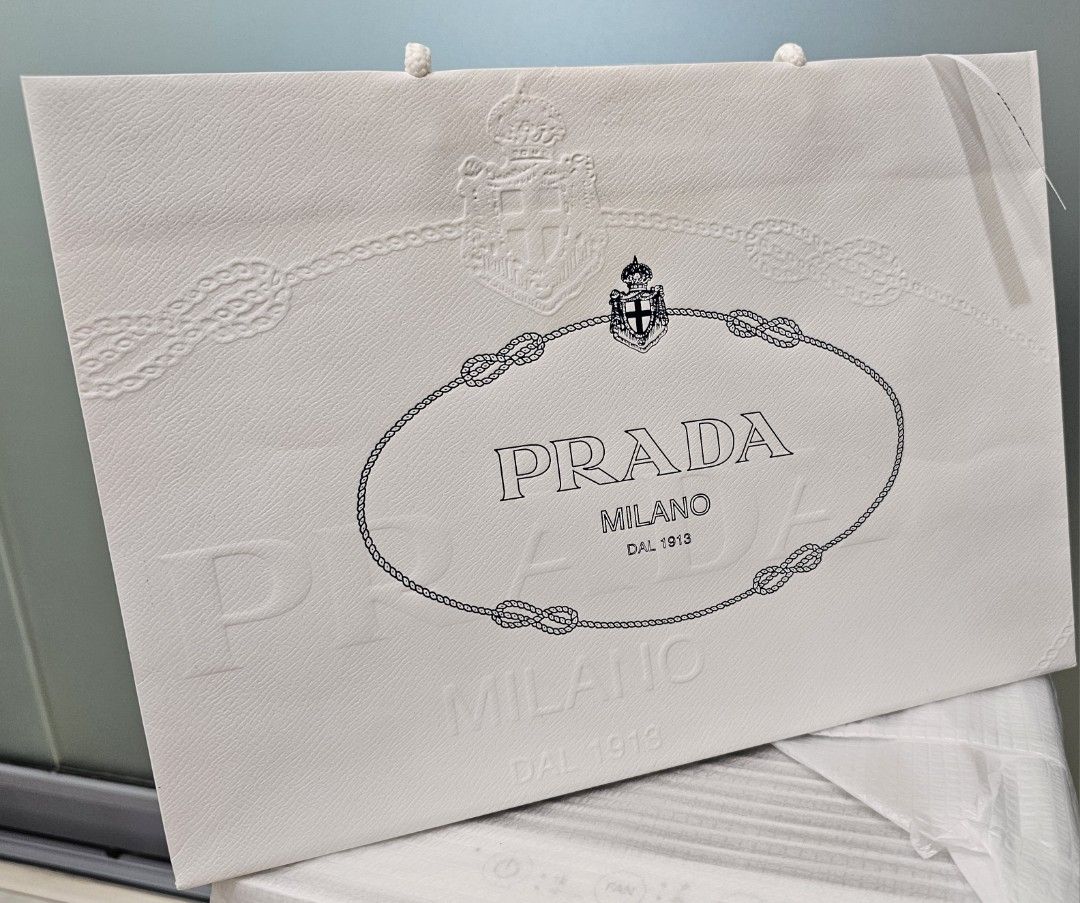 PRADA embossed paper bag, Luxury, Accessories on Carousell