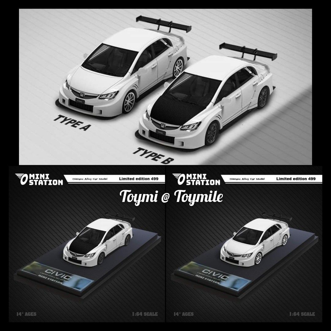 Preorders 1/64 Mini Station Honda Civic FD FD2R Widebody White, Hobbies ...