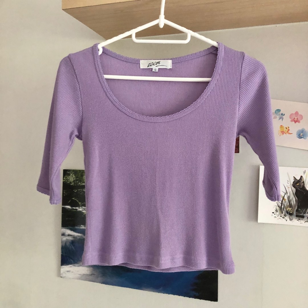 Purple ribbed top y2k, Women's Fashion, Tops, Shirts on Carousell