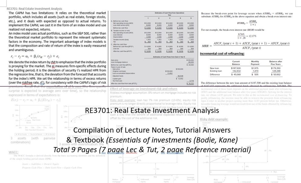 RE3701: Real Estate Investment Analysis Cheat sheet, Hobbies & Toys ...
