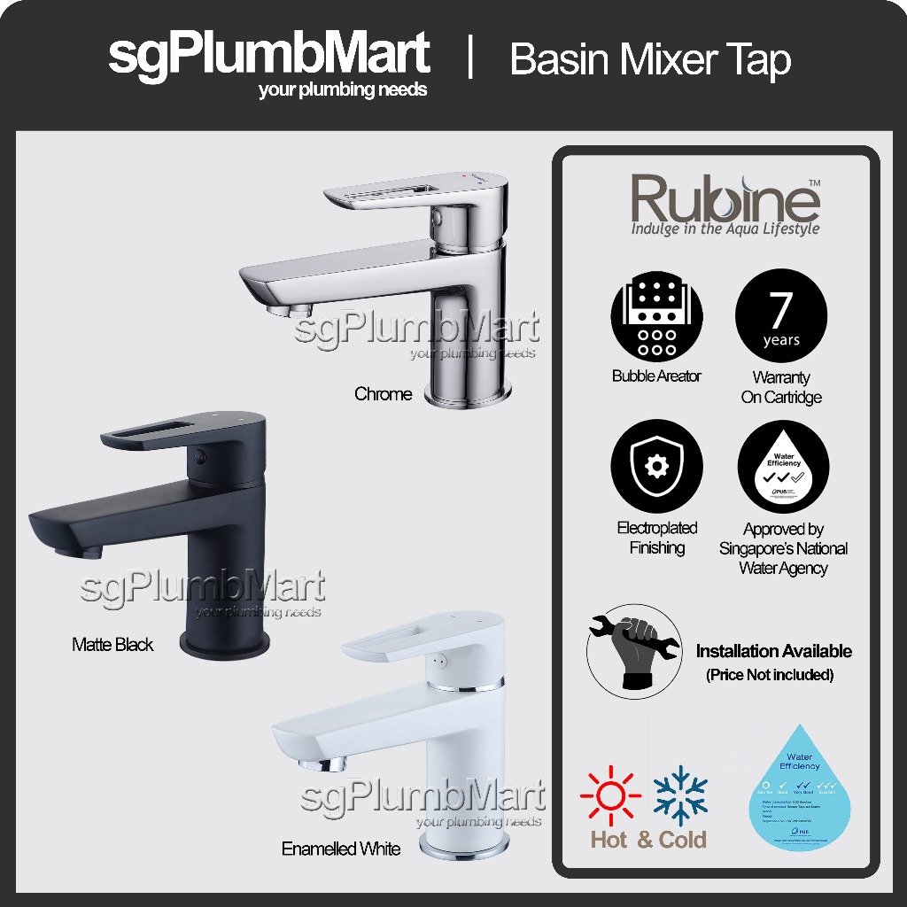 Rubine Stylo Basin Mixer Tap 9121/9121-BK/9121-WH Bathroom Wash Basin ...