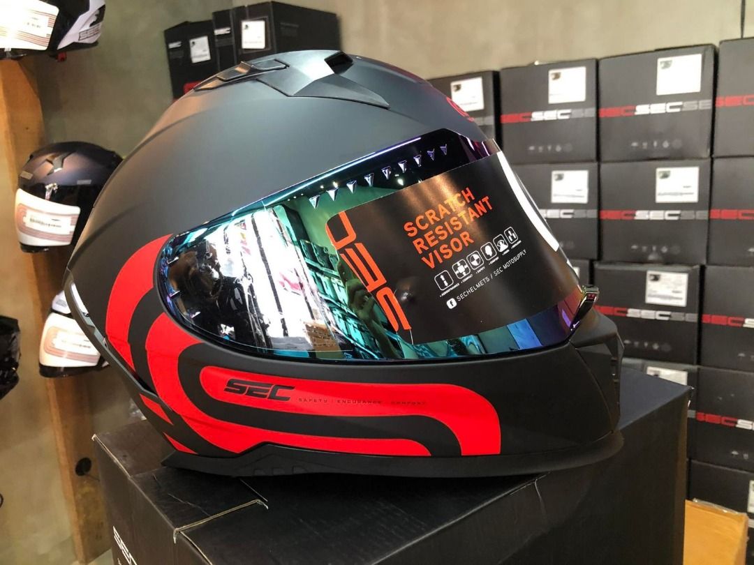 SEC Hero Full Face Dual Visor Helmet (Black/Red) on Carousell