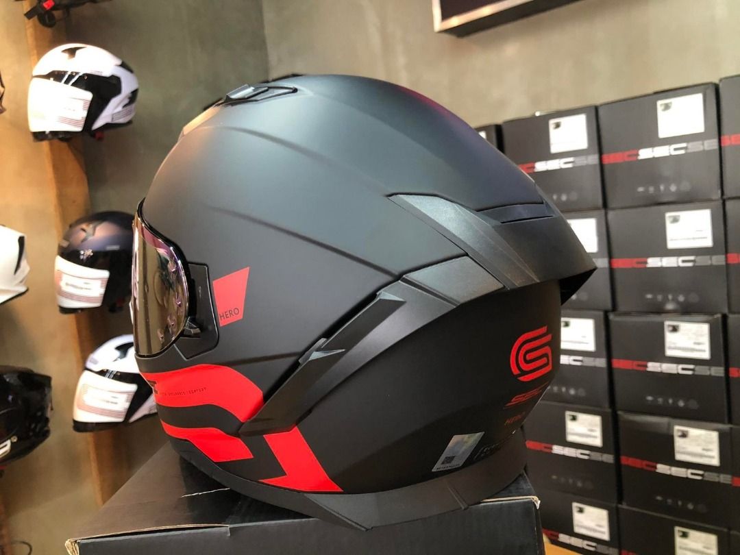 SEC Hero Full Face Dual Visor Helmet (Black/Red) on Carousell