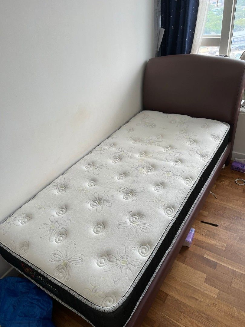 single bed with matress, Furniture & Home Living, Furniture, Bed Frames ...