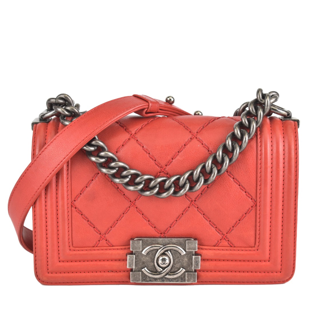 Small Red Grained Calf Leather Double Stitch Boy Bag RHW, Luxury, Bags ...