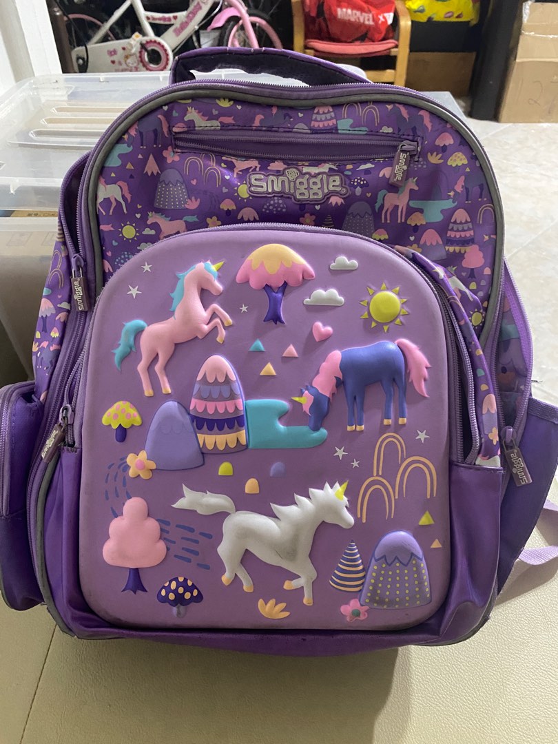 Smiggle purple Unicorn school backpack, Hobbies & Toys, Stationery ...