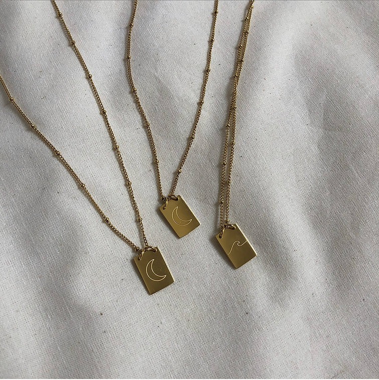 The Gleo Store Moon & Ocean Child Necklace (Gold), Women's Fashion ...