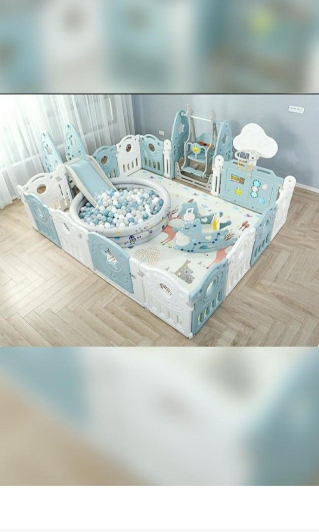 Toddler playpen with swing and slide and ball bit and play mat, Babies ...