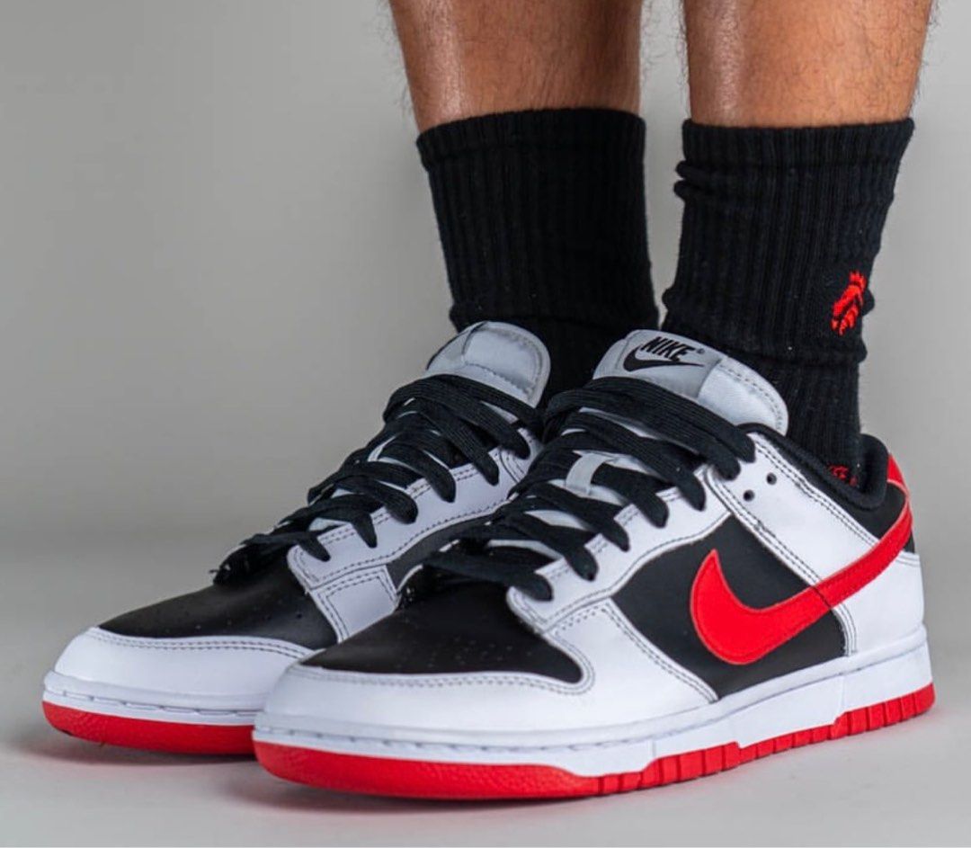 [US 8-10.5] Nike Dunk Low Retro - Reverse Panda Red Swoosh, Men's ...
