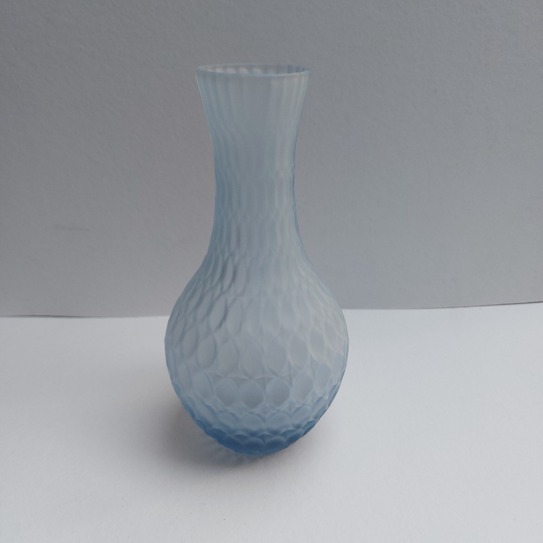 Vases - Vintage Frosted Powder Blue Glass Quilted Hour Glass Shape Vase ...