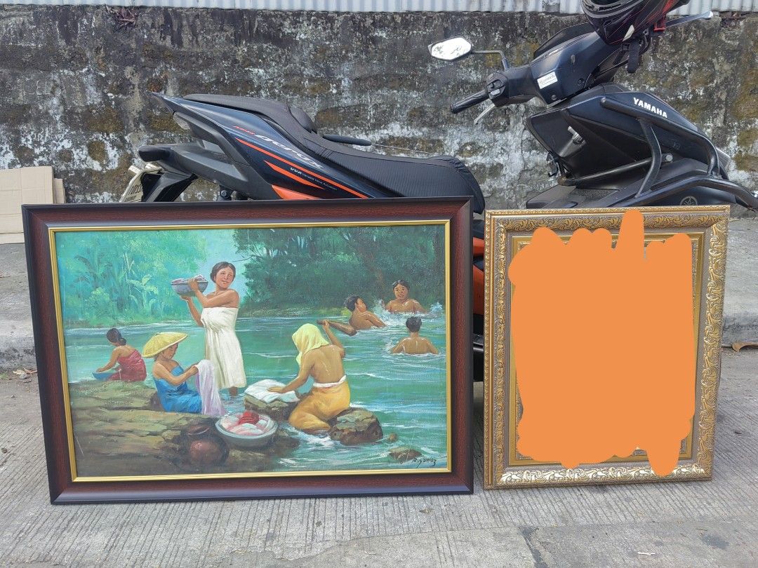 Vintage 1970s "Kasayahan sa Karayan" Painting Made by a Mabini Artist R ...