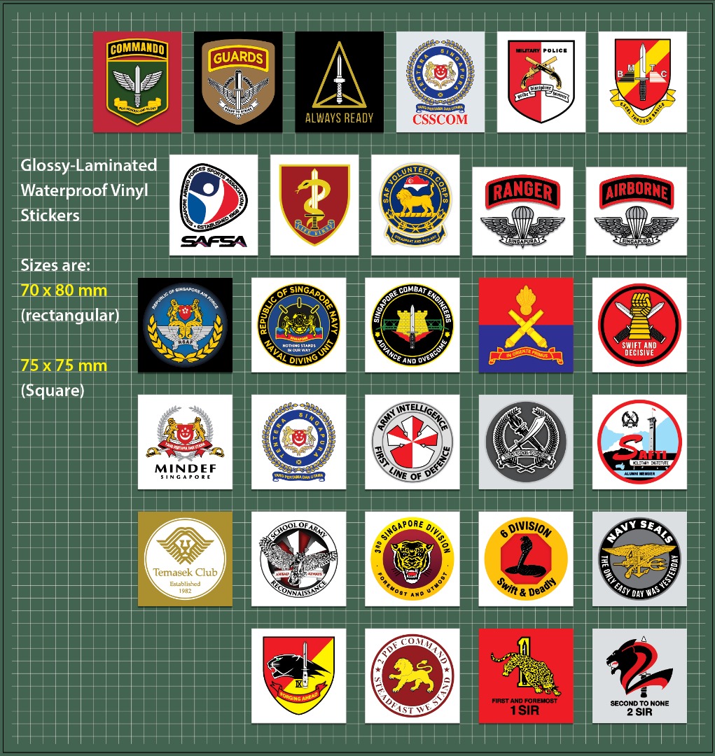 Waterproof Stickers of SAF / ARMY Formations / Units / Regiments / OCS ...