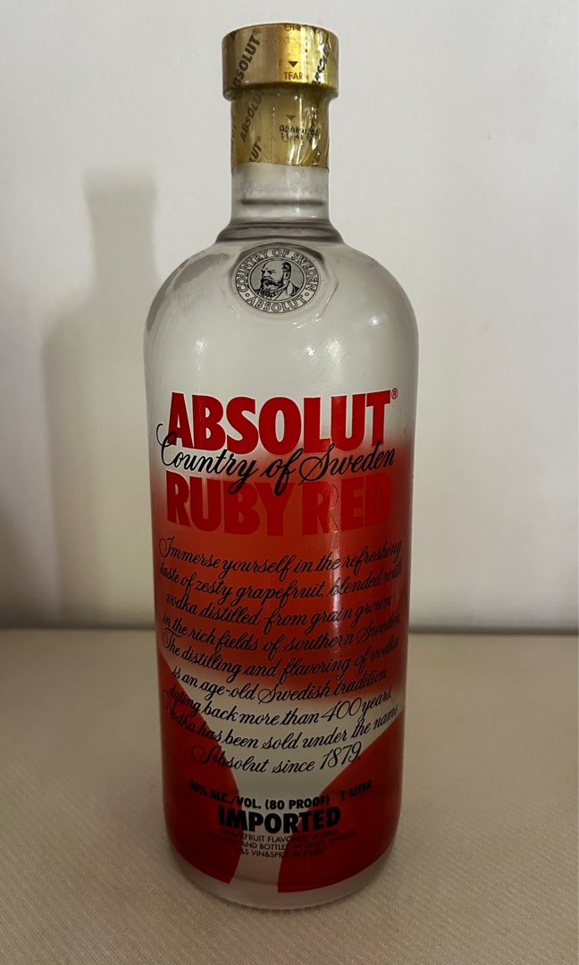 1L Rudy Red Absolut Vodka, Food & Drinks, Other Food & Drinks on Carousell