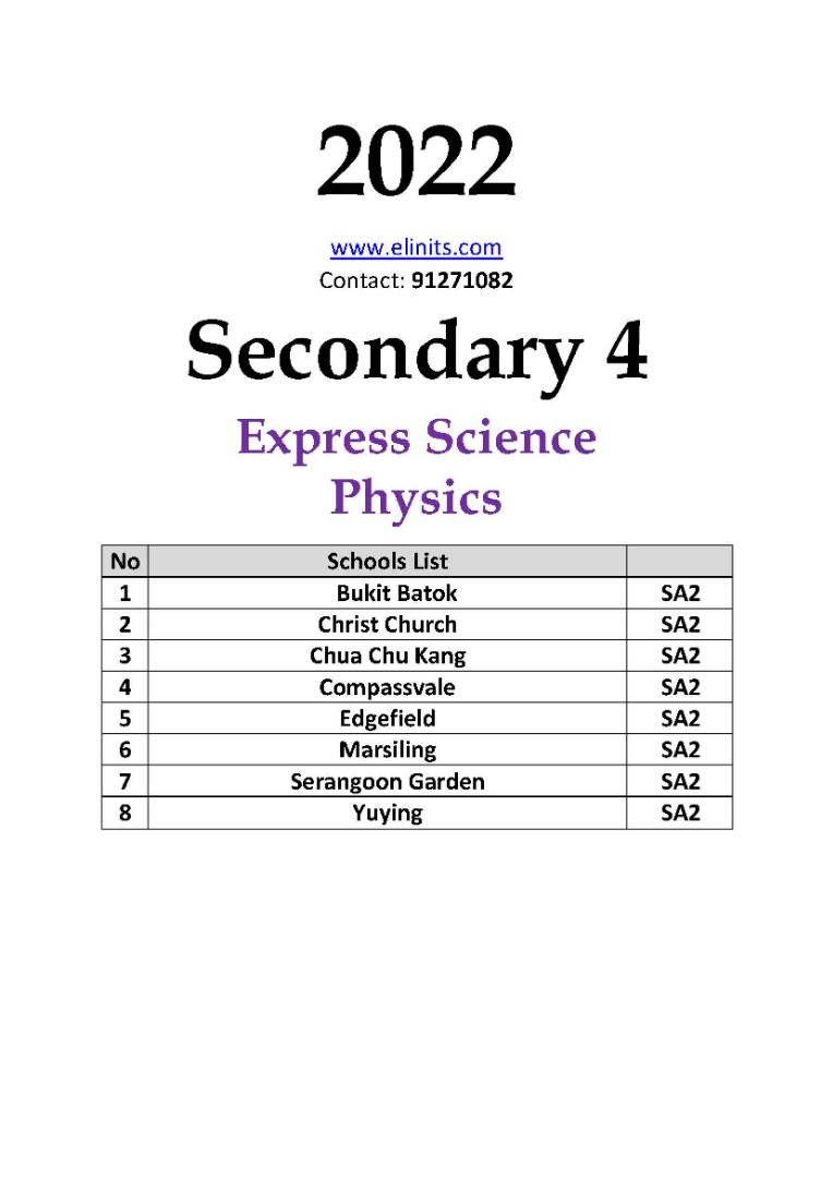 2022 Secondary 4 Express Science Physics Exam Papers- Soft Copy ...