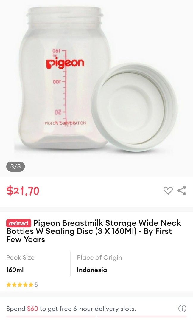 3x Pigeon breastmilk storage wide neck bottles 160ml, Babies & Kids, Nursing & Feeding ...