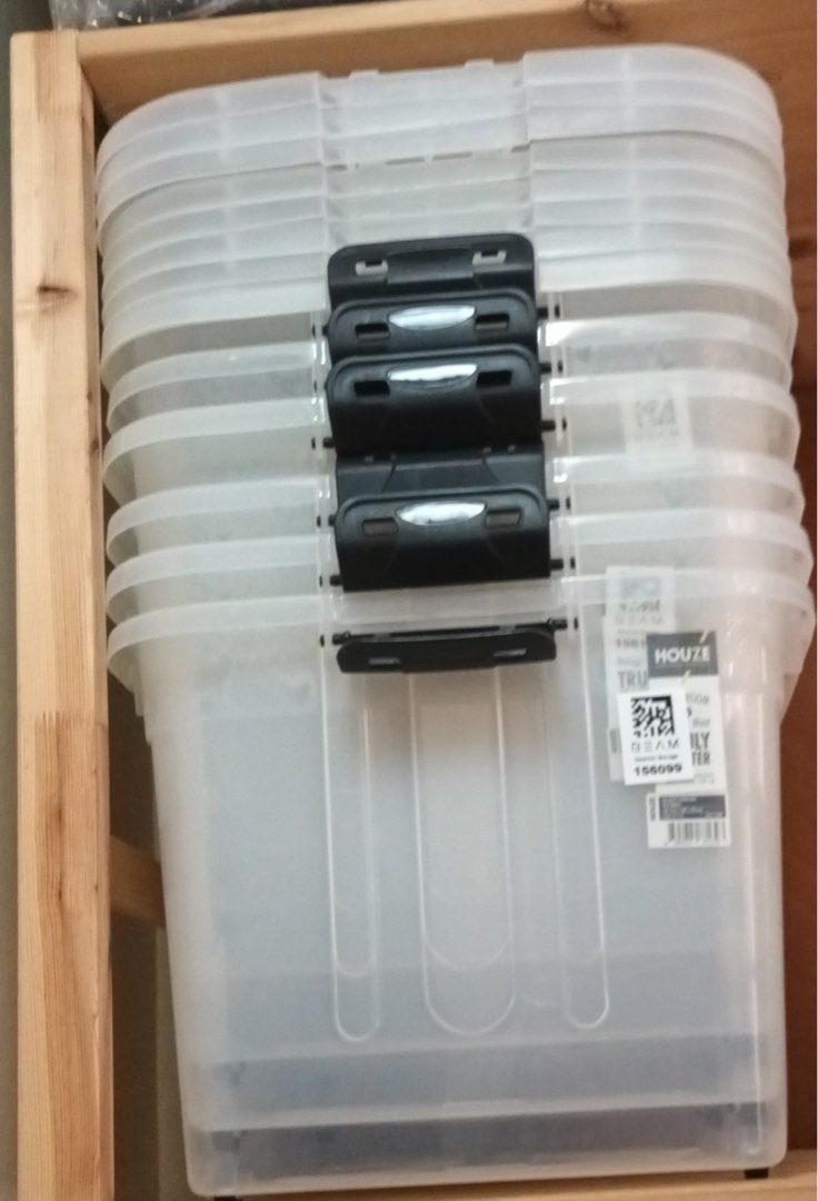 60 L stackable storage boxes (x7) with wheels, Furniture & Home Living ...