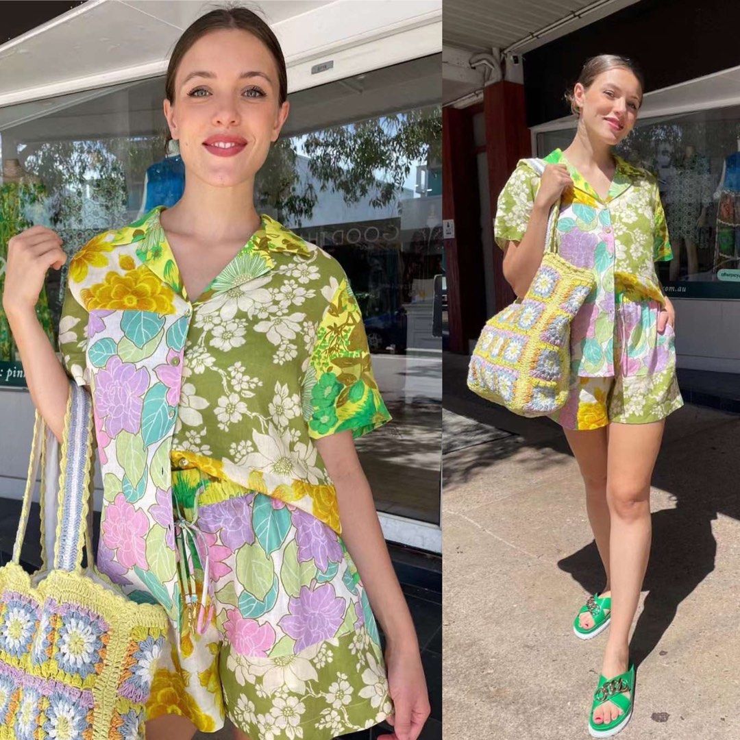 Alemais Elora Patchwork Short & Shorts, Women's Fashion, Tops, Shirts on Carousell