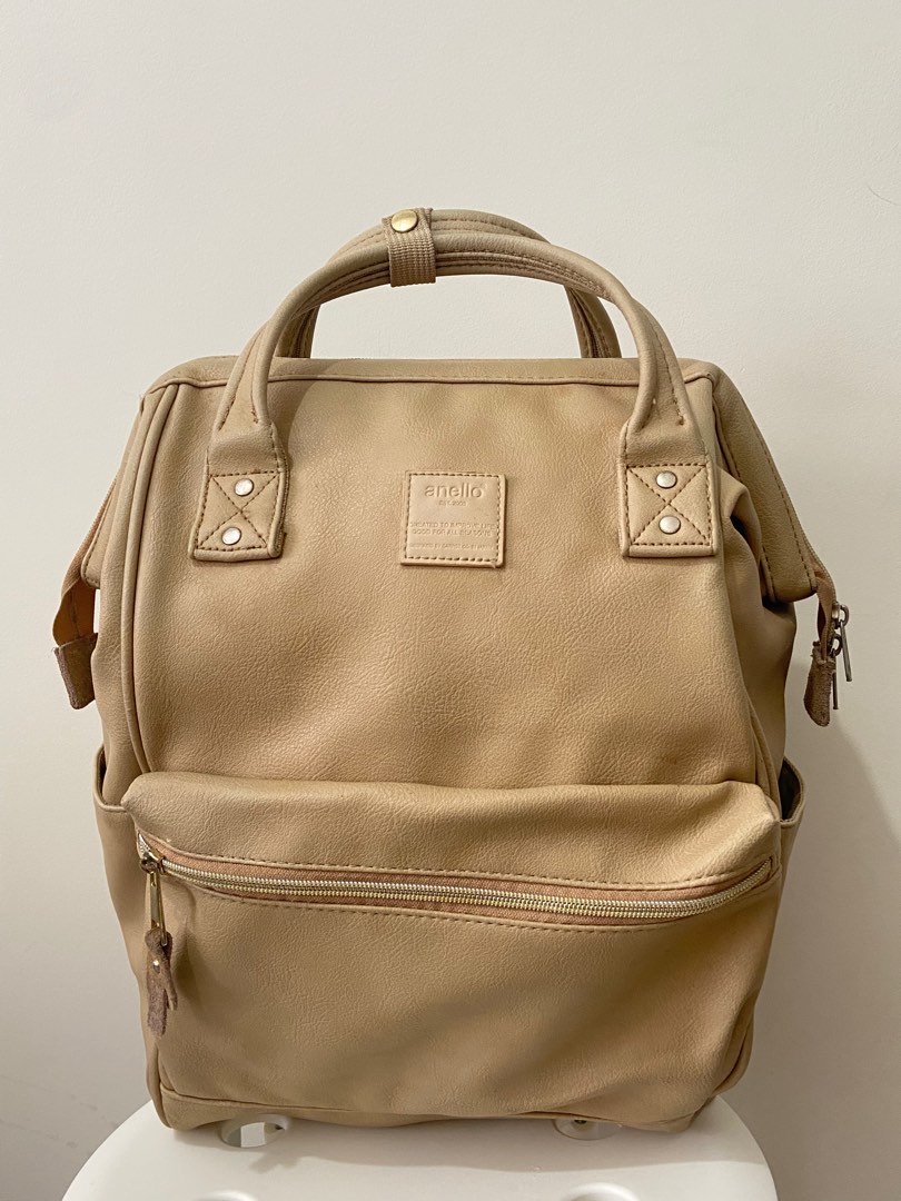 Original Anello Leather Backpack in Beige, Women's Fashion, Bags ...