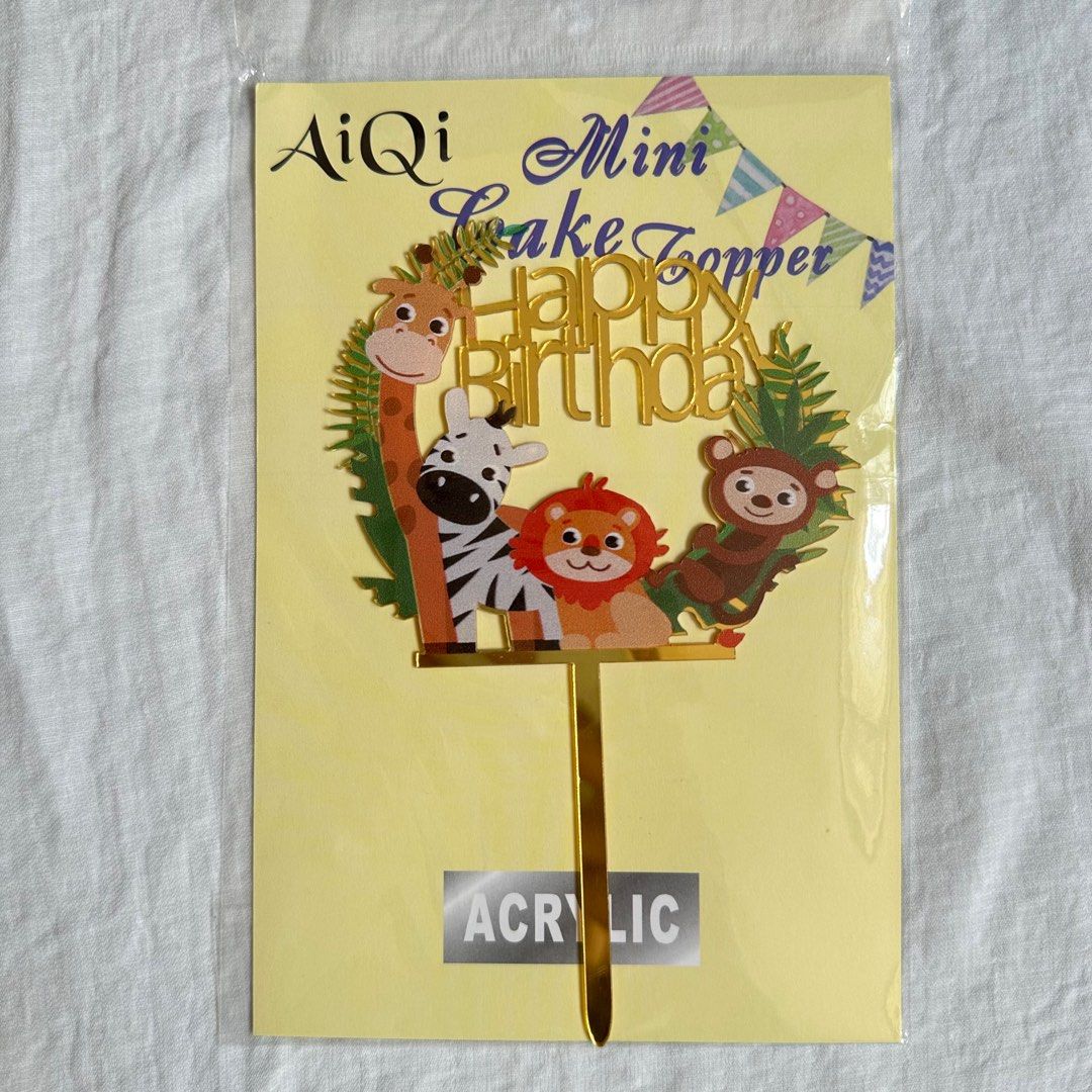 [Avail] Animals Acrylic Cake Topper Birthday Party Decoration Jungle ...