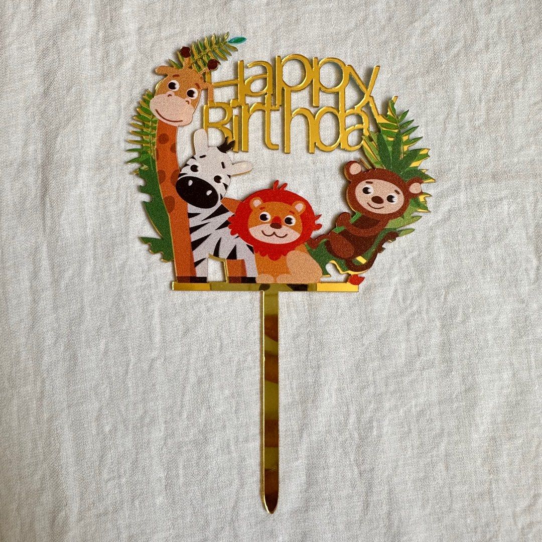 [Avail] Animals Acrylic Cake Topper Birthday Party Decoration Jungle ...