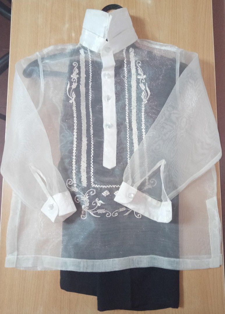 Barong Tagalog with Black Pants, Babies & Kids, Babies & Kids Fashion ...