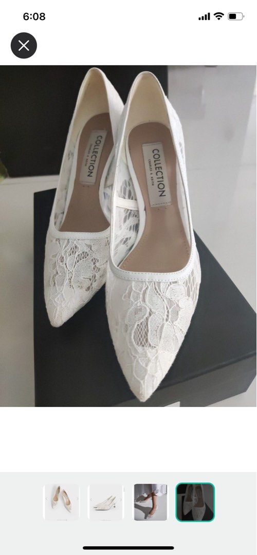 Charles & Keith Bridal collection White lace pumps, Women's Fashion ...