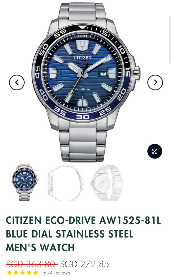 CITIZEN ECO-DRIVE AW1525-81L BLUE DIAL STAINLESS STEEL MEN'S WATCH ...