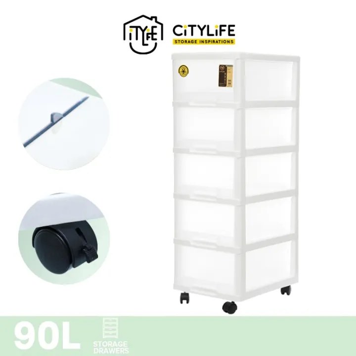 Citylife 90L 5 Tier Drawers Multi-Purpose Comfort Cabinet With Wheels, Furniture & Home Living ...