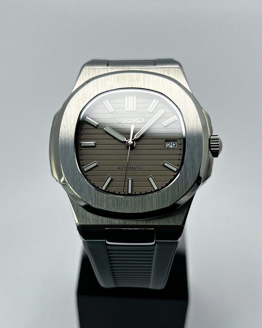 Custom Seiko Mod Grey Nautilus on Rubber Strap in 40mm, Men's Fashion ...