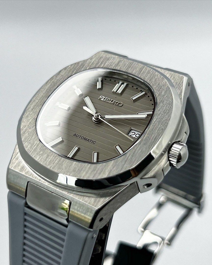 Custom Seiko Mod Grey Nautilus on Rubber Strap in 40mm, Men's Fashion ...