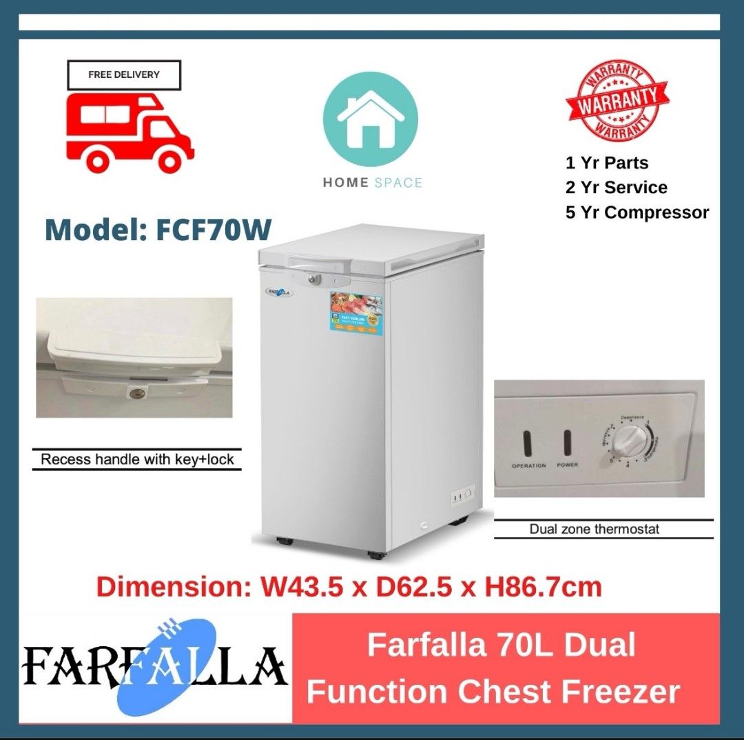 FARFALLA - 70L Dual Zone Chest Freezer/Chiller, FCF-W70 / FCF-70W, TV ...