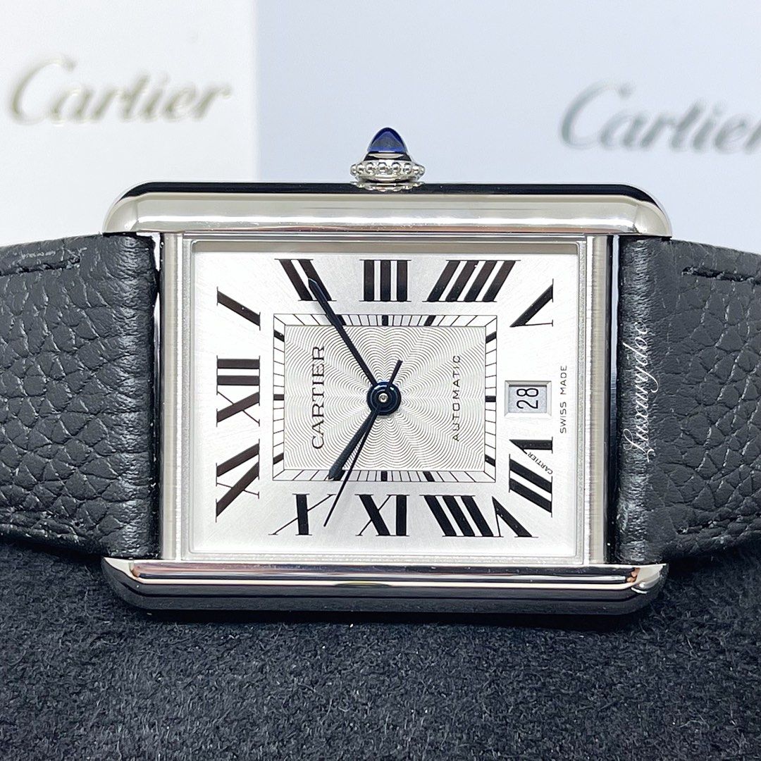 FS.BNIB CARTIER TANK MUST EXTRA LARGE AUTOMATIC STEEL ON LEATHER STRAP ...