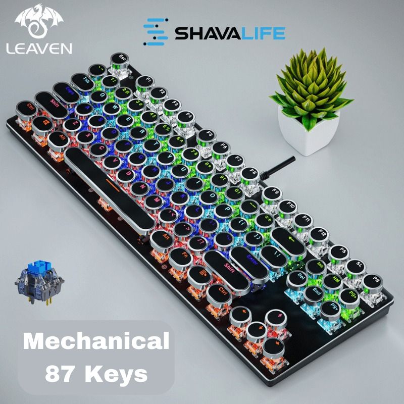 LEAVEN K550 Mechanical Gaming Keyboard With Classic and Retro Typewriter Design 87 Keys TKL ...