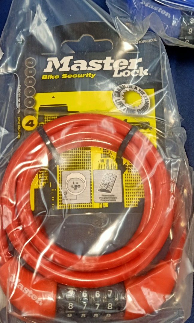 MASTER CABLE LOCK WITH 4 DIGITS PRESET COMBINATION SELF COILING CABLE ...