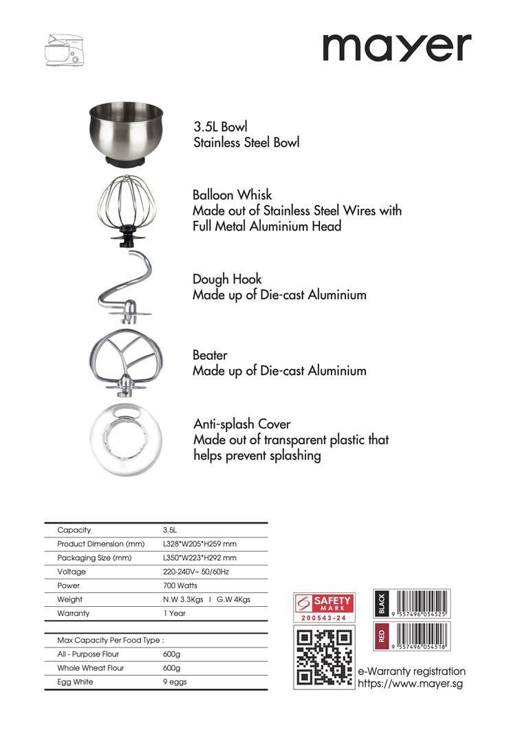 Mayer 3.5L Stand Mixer MMSM216, TV & Home Appliances, Kitchen ...
