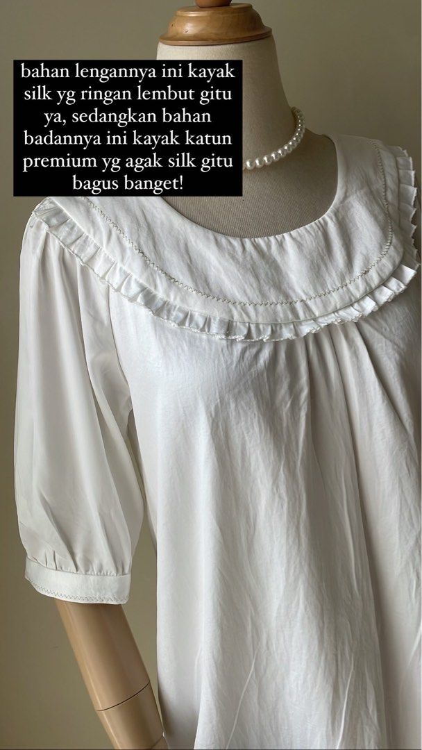 Midi dress putih polos lengan puff renda lace brukat brokat Mko baru ...