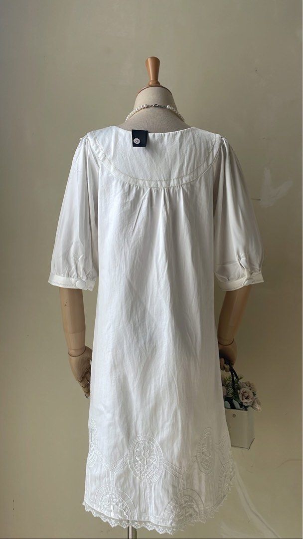 Midi dress putih polos lengan puff renda lace brukat brokat Mko baru ...