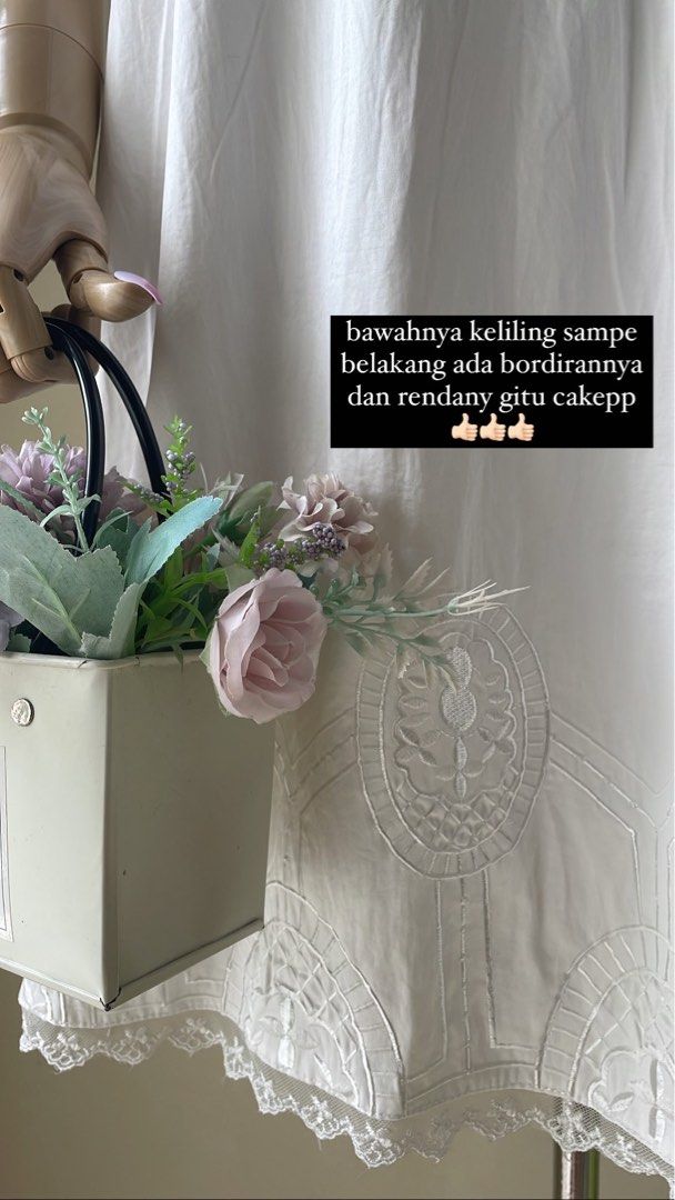 Midi dress putih polos lengan puff renda lace brukat brokat Mko baru ...