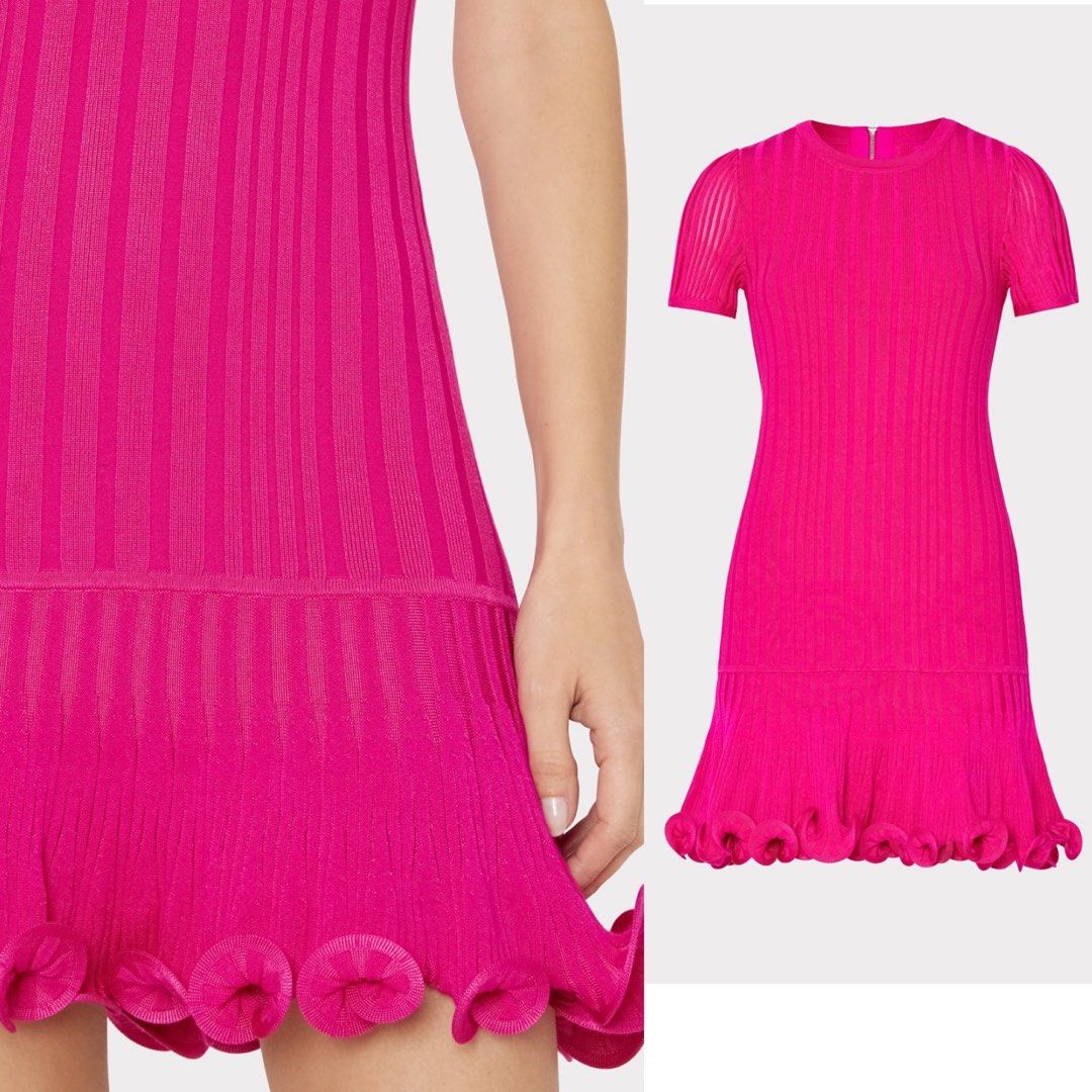 Milly Short Sleeve Fit and Flare Rib Dress in Shocking Pink and Navy ...